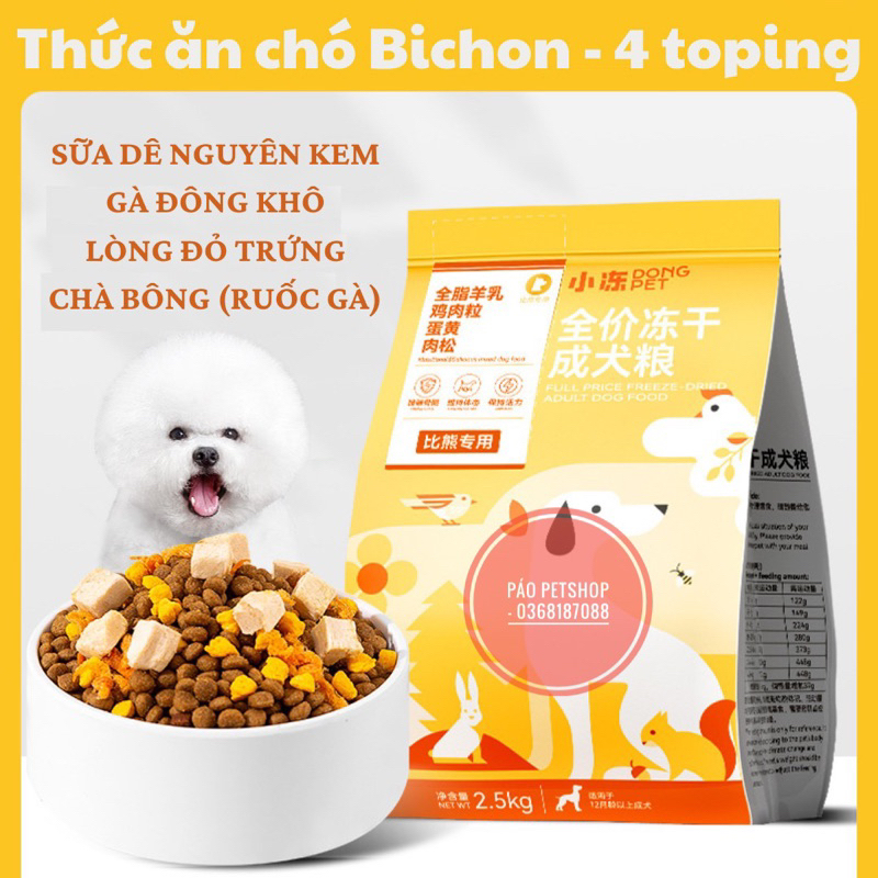 Thức ăn hạt DONGPET cho chó BICHON mix 4 loại thịt sấy đông khô túi 2 ...