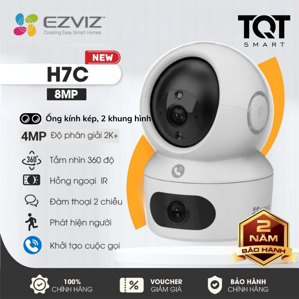 Camera Wifi EZVIZ 2 Mắt H7C 8MP 2K+ (4MP + 4MP)Trong Nhà Cao Cấp, Xoay ...