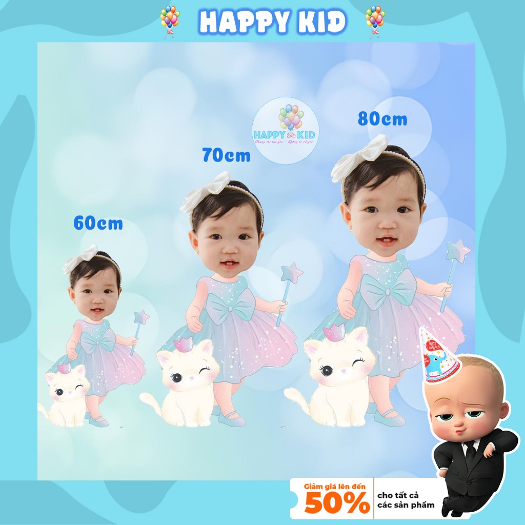 Hình chibi trang trí sinh nhật cho bé kích thước lớn 60cm 70cm 80cm ...
