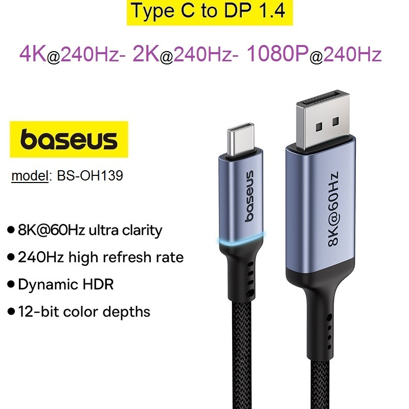 Type C to DP 1.4 Baseus 4K@240Hz/2K@240Hz/1080P@240Hz cáp chuyển đổi ...