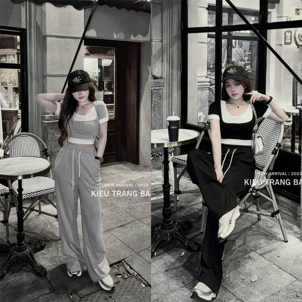 Set đồ nữ áo kiểu xinh kèm quần ống rộng cạp cao viền trắng đồ gơn phố ...
