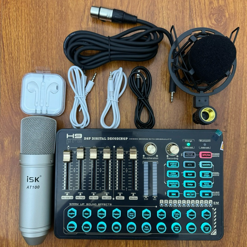 Bộ Mic ISK AT100 Chính Hãng + Sound Card H9 Bản tiếng anh tặng Kèm tai ...