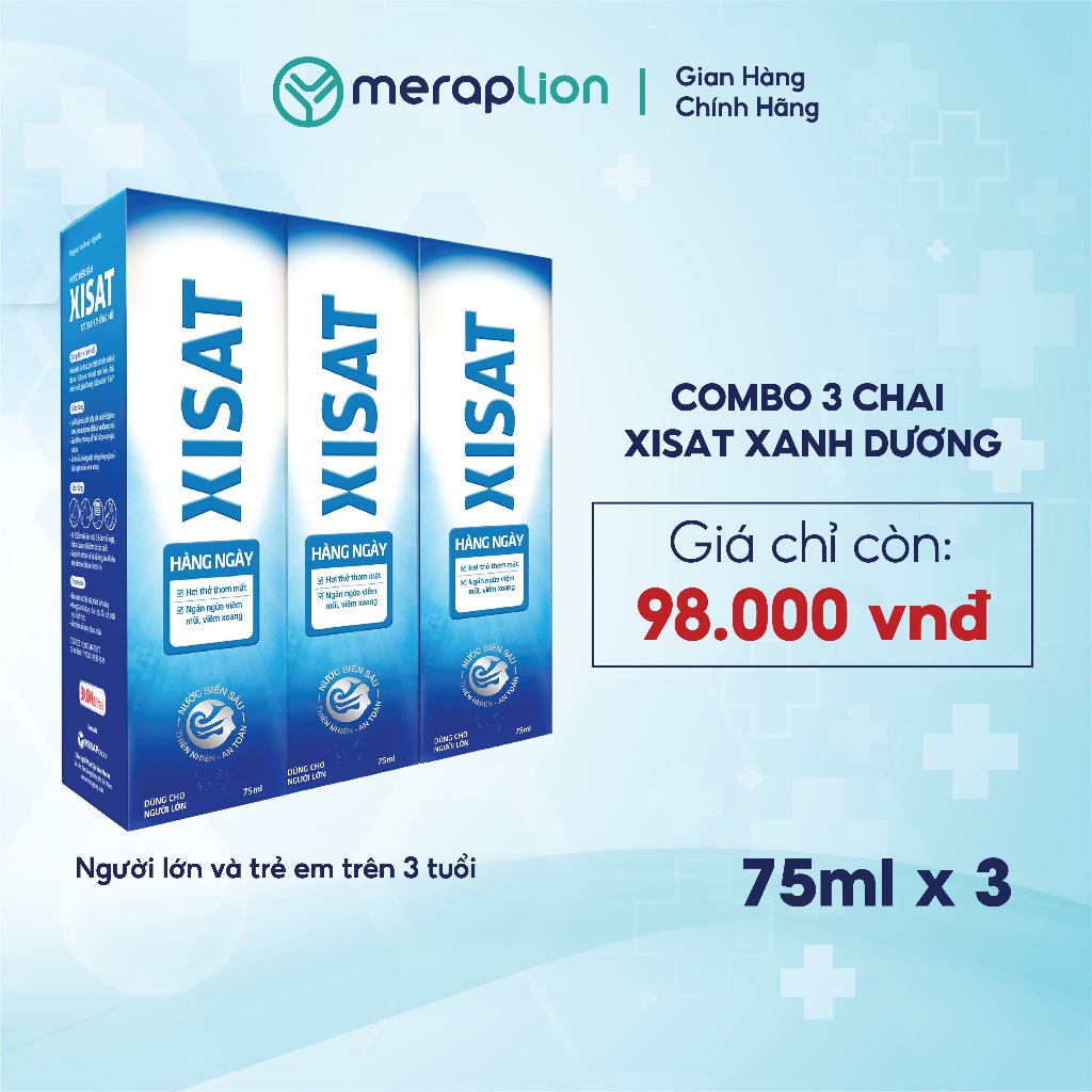 Combo 3 Xịt mũi nước biển sâu XISAT hằng ngày 75ml vệ sinh mũi, giảm sổ ...