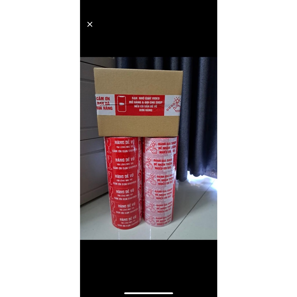 [ HDV MỚI] CÂY 6 CUỘN NẶNG 1.2KG Băng keo đỏ 4 in 1 100 yard: Hàng dễ vỡ, Cám ơn, Quay video ...
