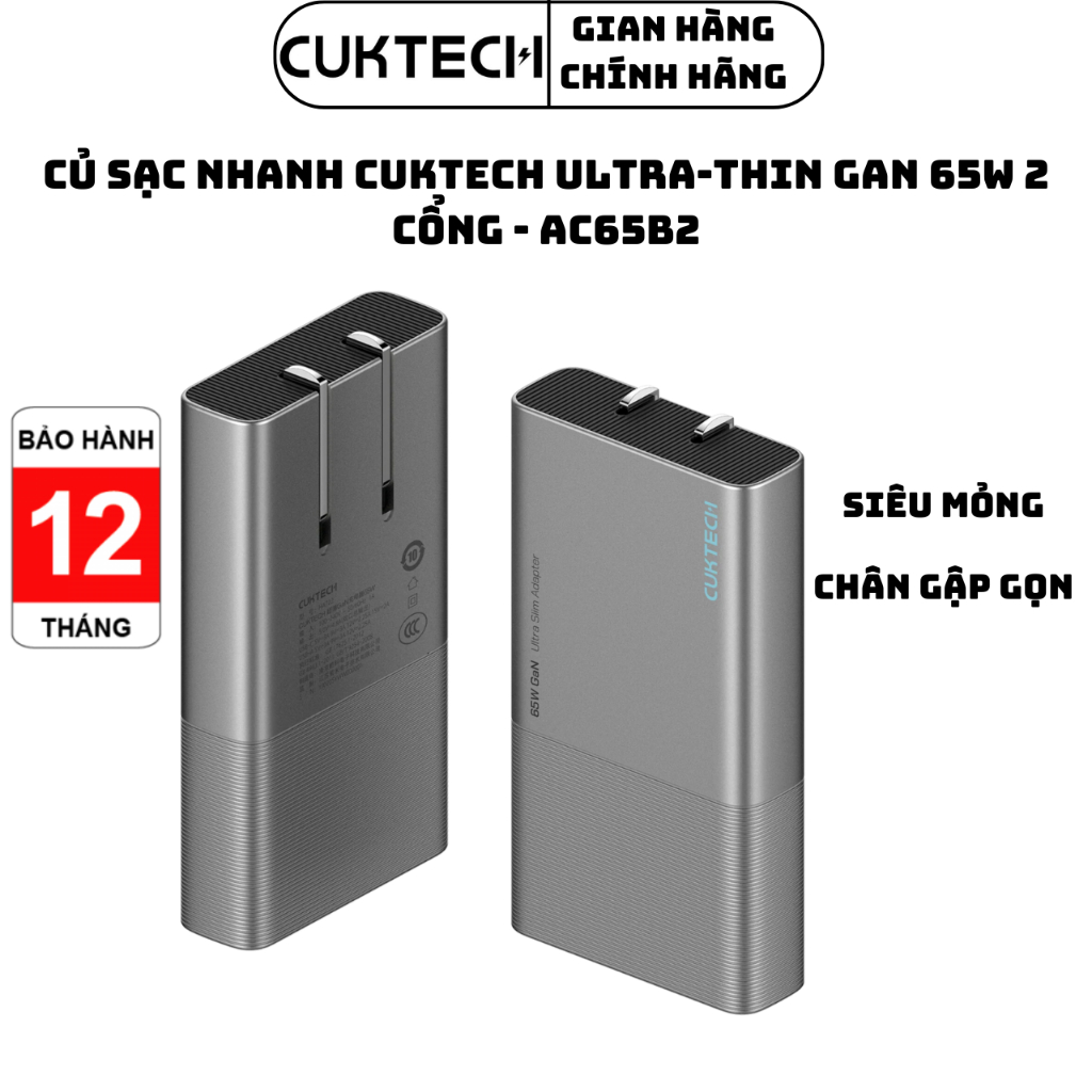 Sạc Nhanh Cuktech Ultra-thin 65W GaN (2C) - Bảo Hành 12 Tháng (AC65B2 ...