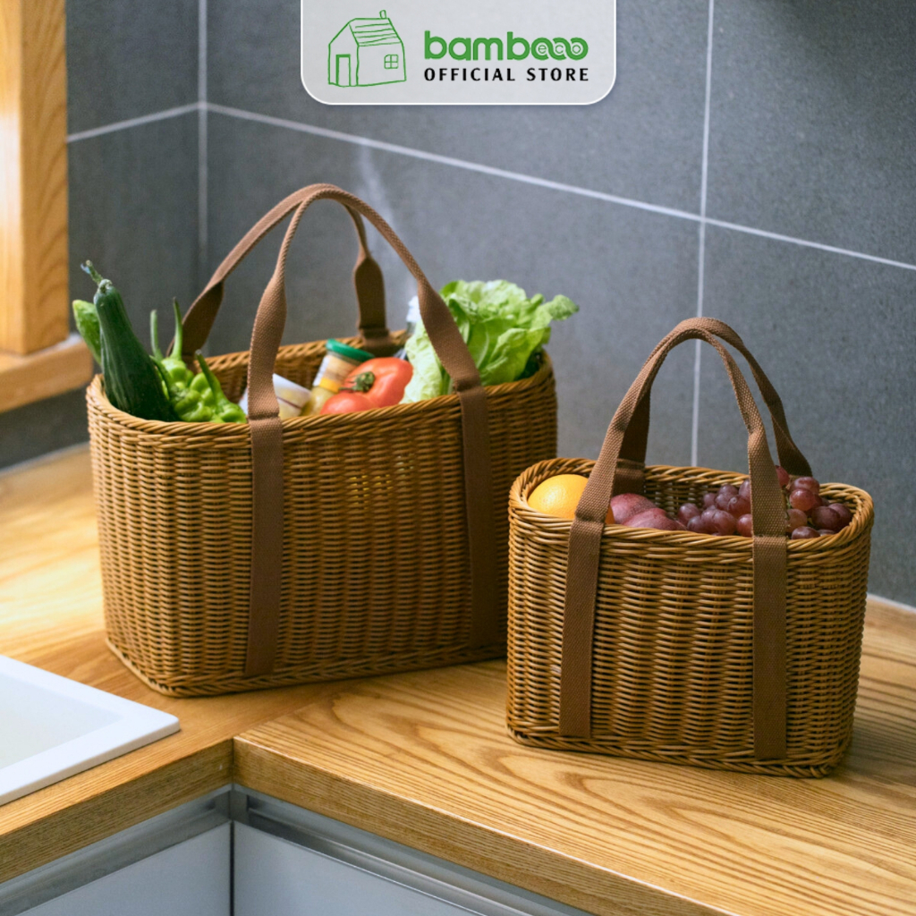 Túi đựng đồ đan mây BAMBOOO ECO có quai xách chịu lực, chịu nước ...