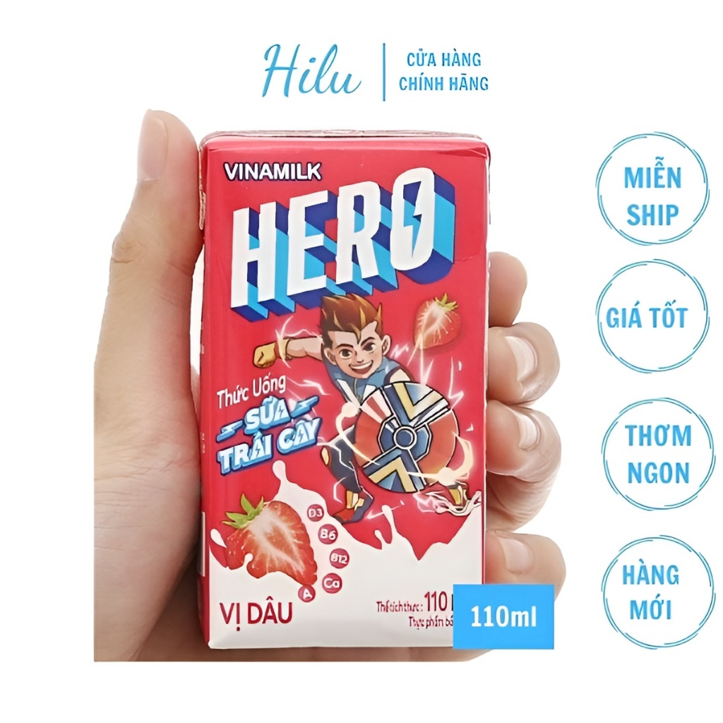 Lốc 4 hộp thức uống sữa trái cây đủ vị Vinamilk Hero 110ml | Shopee ...