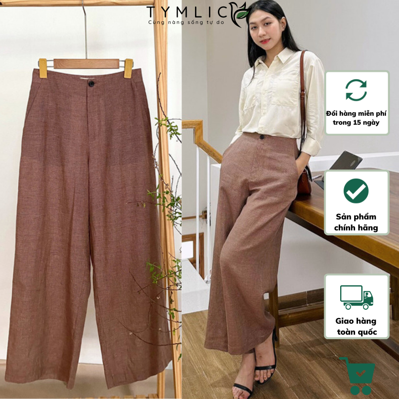 Quần Ống Rộng Linen Kẻ Ô Nhí Màu Nâu Q396 TYMLIC | Shopee Việt Nam