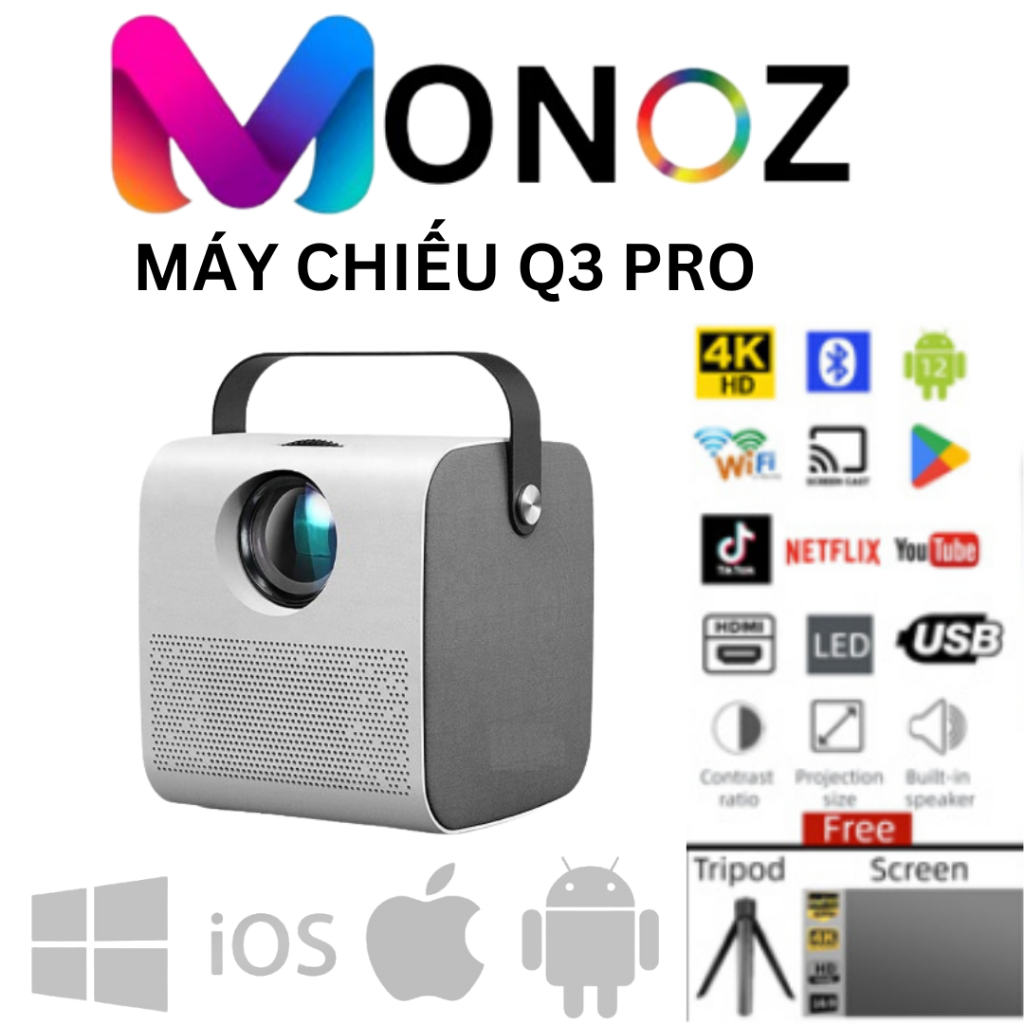 Máy chiếu mini cầm tay Monoz Q3 Pro Full HD1080P Điện thoại & Máy chiếu ...
