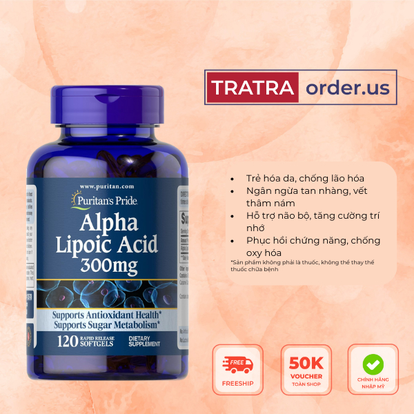 Viên uống trẻ hóa da, chống lão hóa, ngăn ngừa tan nhang Alpha lipoic ...