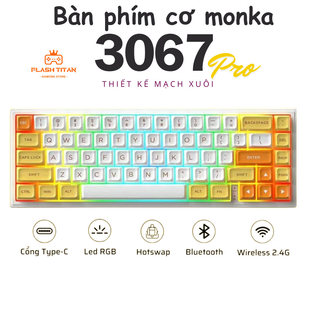 Bàn phím cơ MONKA 3067 Pro V2 - Hỗ trợ Hotswap - Mạch xuôi - Có app tùy ...