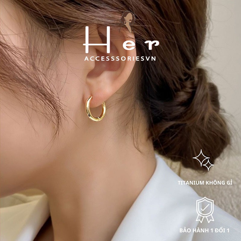 [ KHÔNG ĐEN GỈ ] Bông tai titan hình tròn đơn giản, Khuyên tai nữ basic phong cách Retro ...