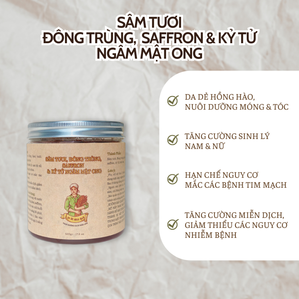 Sâm Tươi, Đông Trùng, Saffron và Kỷ Tử Ngâm Mật Ong - handmade by Dì Út ...