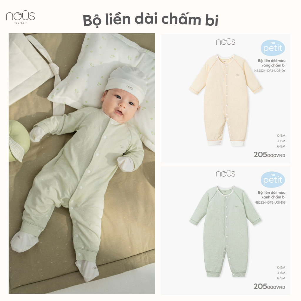 [Nous Baby] Bộ liền dài chấm bi Nous - Chất liệu Petit êm mềm cho bé ...