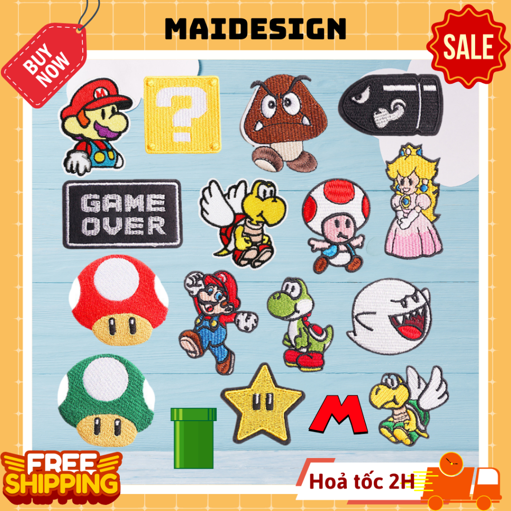 Miếng vá dán quần áo rách, hình dán áo bị rách Hình Game Super Mario ...