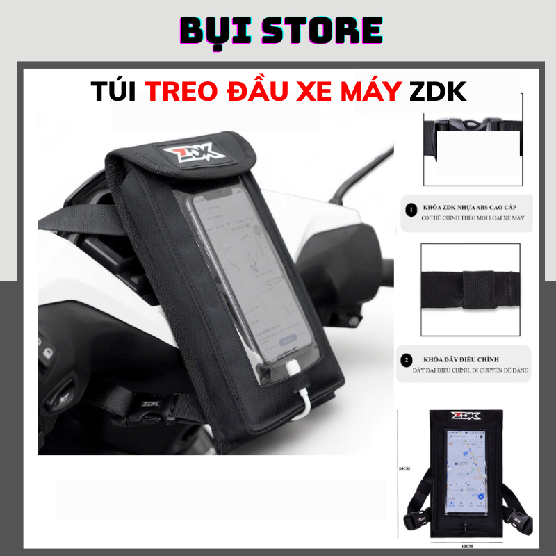 Túi treo đầu xe máy ZDK mini, đựng điện thoại, thiết kế mới có lỗ sạc, 2 lớp hỗ trợ thoát nhiệt ...