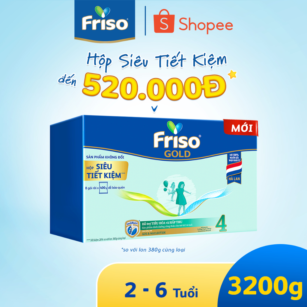 [Tiết kiệm đến 520K] Sữa Bột Friso Gold 4 Hộp Giấy 3,2KG | Shopee Việt Nam