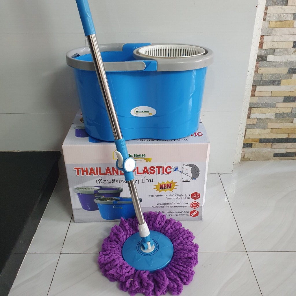 Bộ lau nhà 360 độ lồng nhựa có bánh xe (1 thùng + 1 cây lau + 1 miếng ...