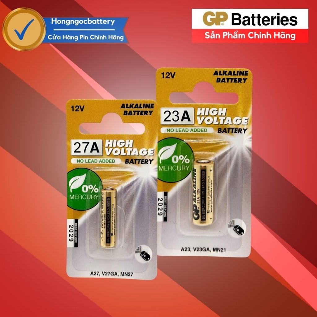 Vỉ 1 Viên Pin A23 và Pin A27 GP batteries Hiệu điện thế 12V dùng cho remote cửa cuốn , chuông ...