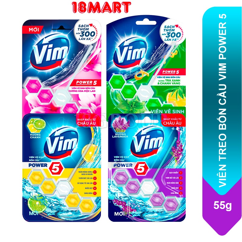 Viên Treo Bồn Cầu VIM POWER 5 sạch khuẩn thơm mát 55g/viên | Shopee Việt Nam