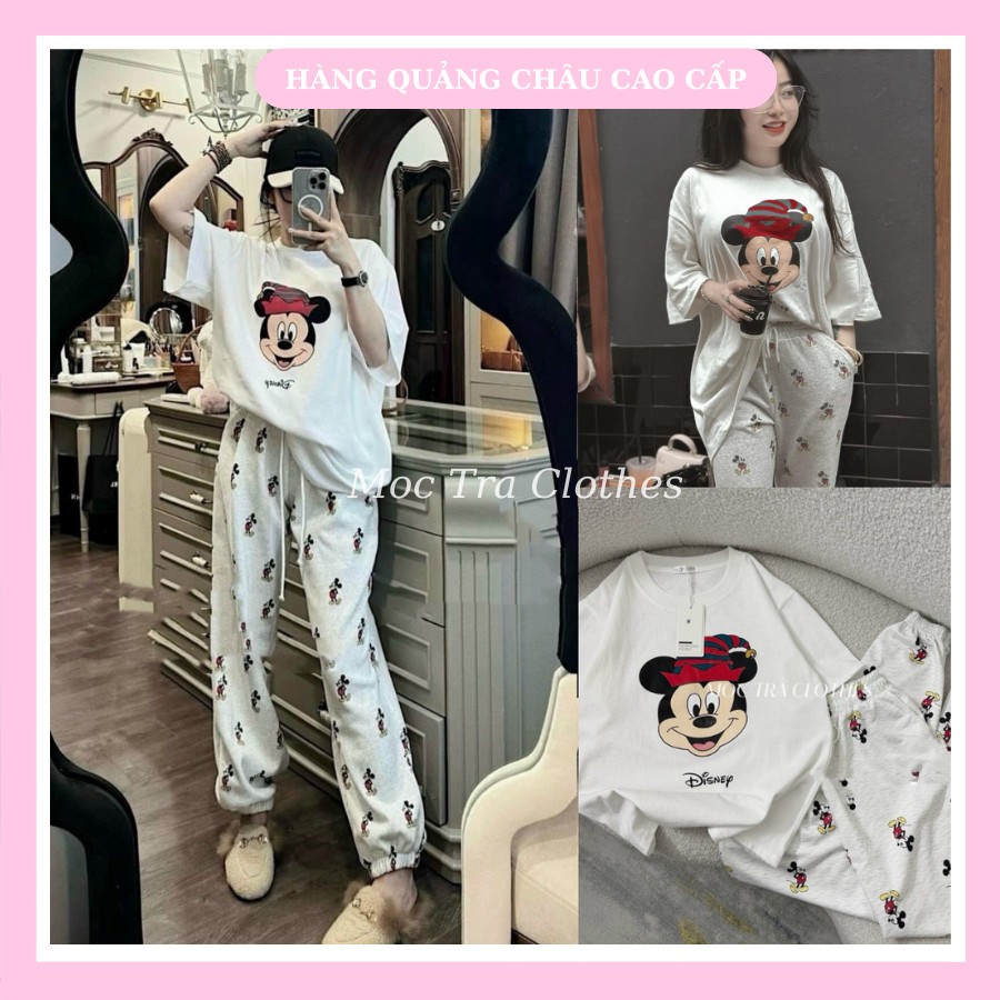 Set bộ mickey Quảng Châu thiết kế áo thun rộng và quần dài bo gấu siêu ...