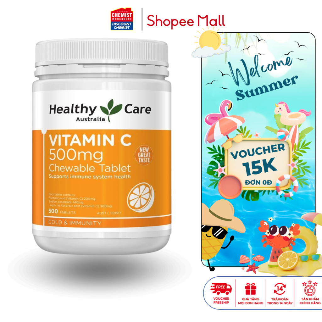 Vitamin C 500mg Healthy Care giúp tăng cường đề kháng, hỗ trợ sức khỏe ...