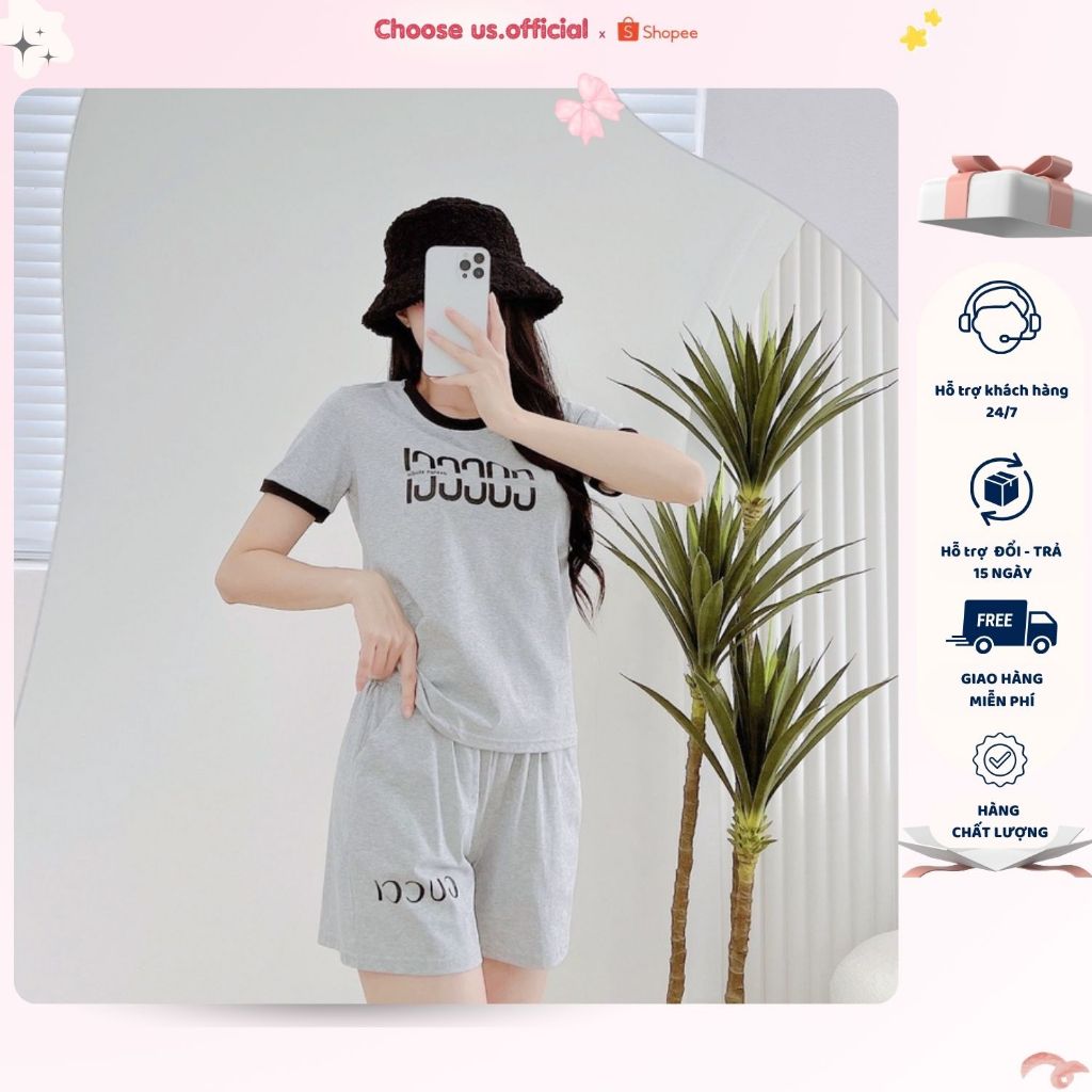 Bộ Mặc Nhà Nữ Ép Chữ Nổi Sắc Nét Chất Vải Cotton 4 Chiều, Bộ Hè Nữ Thoáng Mát Thấm Hút Mồ Hôi ...