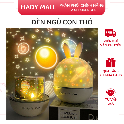 Đèn Ngủ Tai Thỏ Chiếu Bầu Trời Sao 3D Tự Xoay Sạc Tích Điện Có Tiếng ...