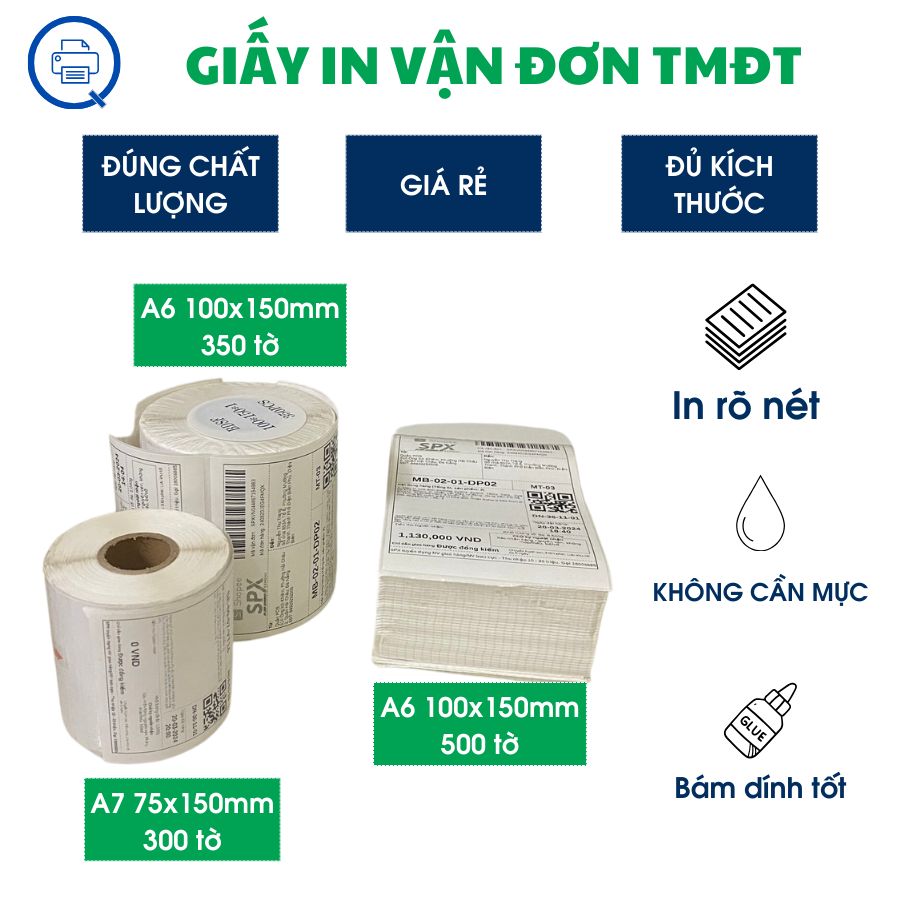 Giấy in nhiệt decal A6/100x150mm - Tệp 500 tem, in bill Shopee, TMĐT ...