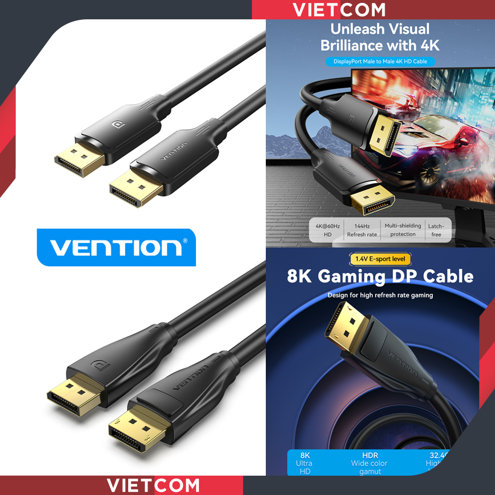 Cáp Displayport 1.2 Vention, hỗ trợ 4K/60Hz và Displayport 1.4 Vention ...