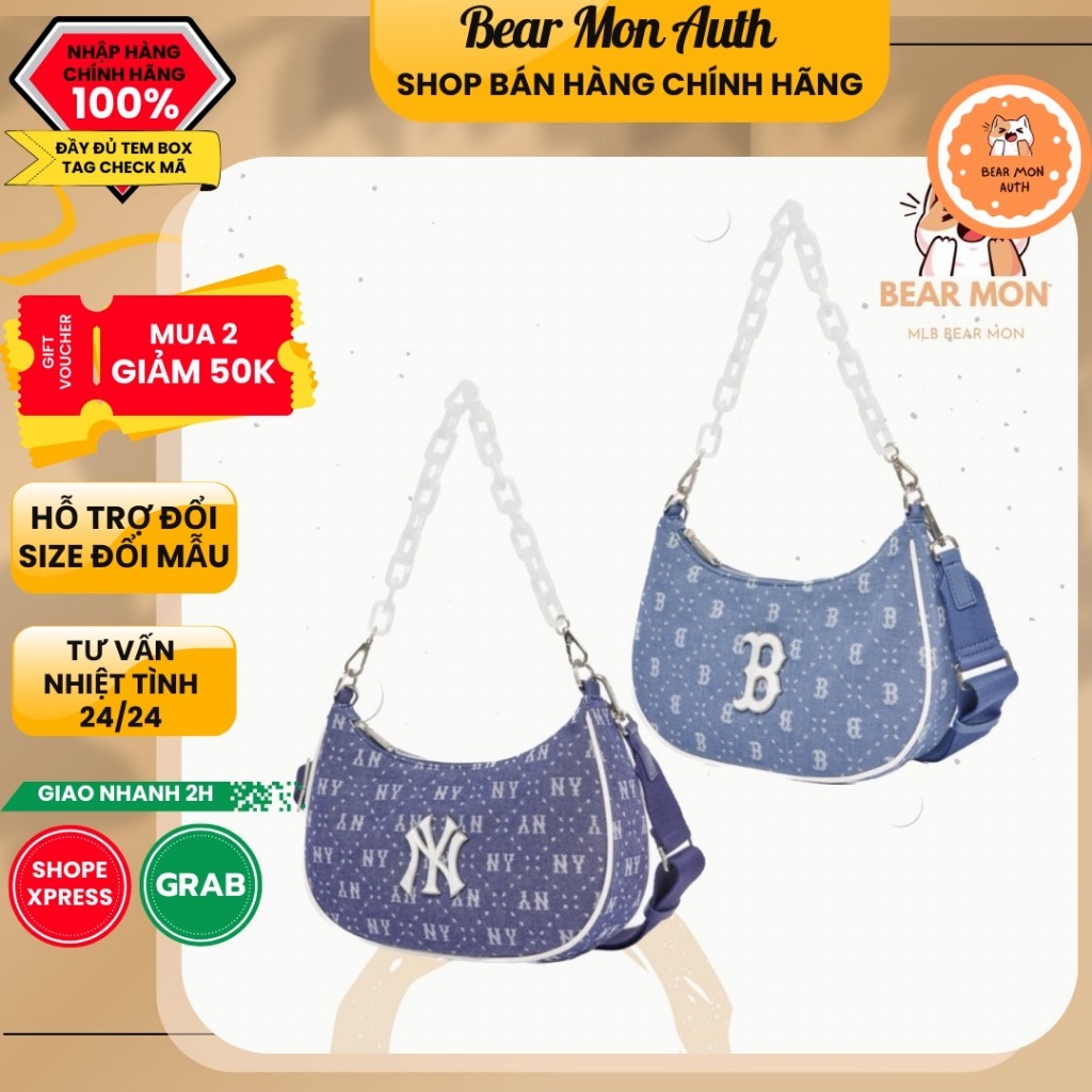 Túi MLB Dia Monogram Denimlike Jacquard Strap Hobo Bag Boston Red Sox ...