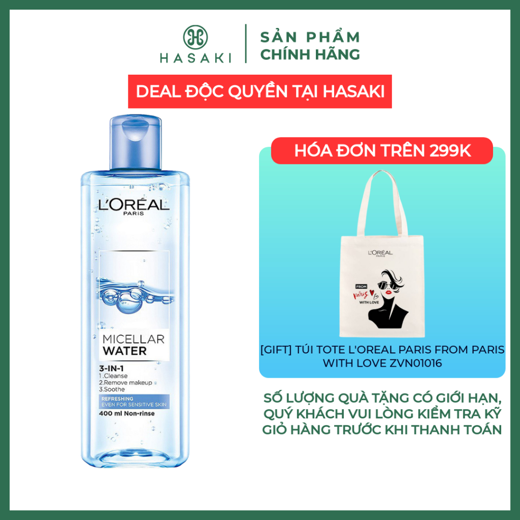 [HÓA ĐƠN TRÊN 299K TẶNG 1 TÚI - SL GIỚI HẠN] Nước Tẩy Trang L'oreal Dành Cho Da Dầu Da Nhạy Cảm ...