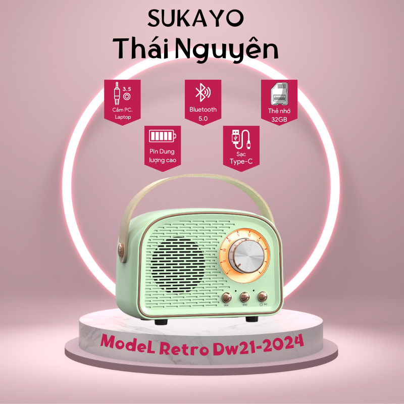 Loa bluetooth mini SUKAYO-DW21 phong cách Deco Vintage có quai xách dễ ...