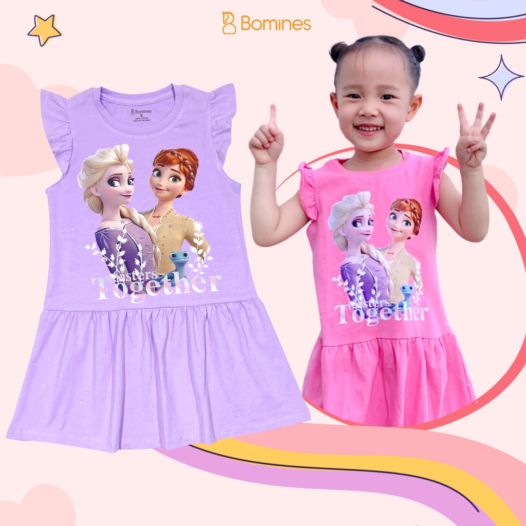 Váy bé gái công chúa Elsa Anna BOMINES, đầm tay cánh tiên thun cotton ...
