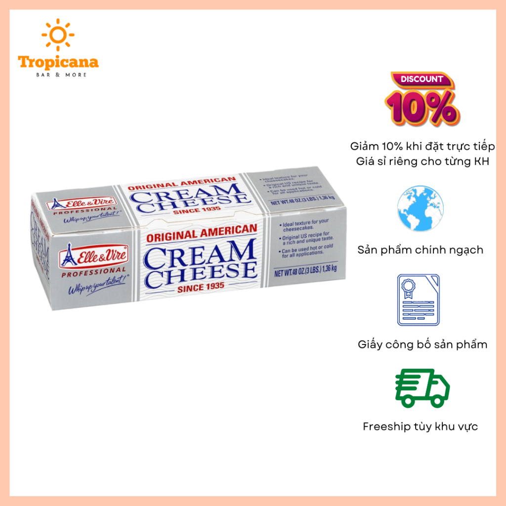 Phô mai kem Cream Cheese Elle&Vire Mỹ - Khối 1.36kg | Shopee Việt Nam