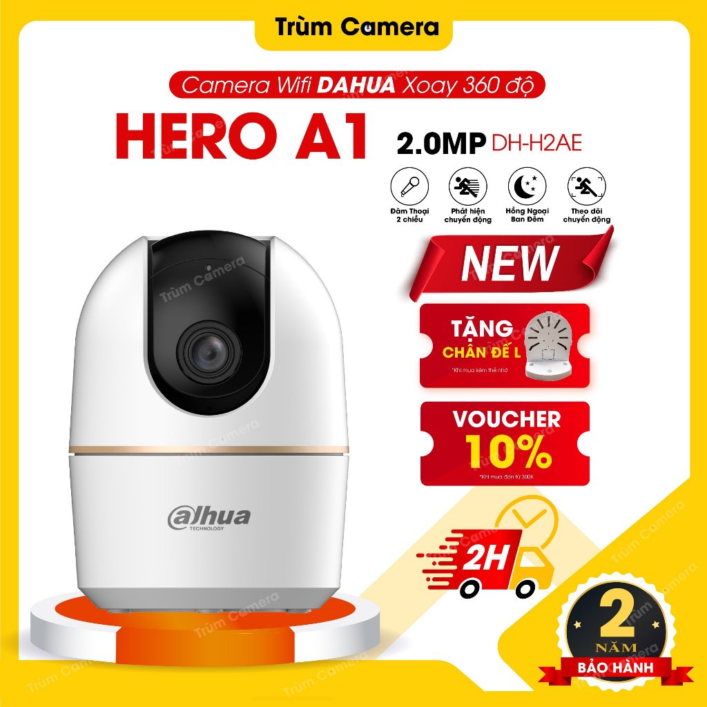 Camera DAHUA Wifi H2AE 2MP- H4AE 4MP HERO A1, Xoay 360 độ, Đàm Thoại 2 ...