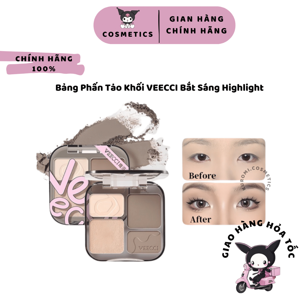 [VEECCI] Bảng Phấn Tạo Khối Veecci 4 ô Bắt Sáng Highlight khối veecci ...