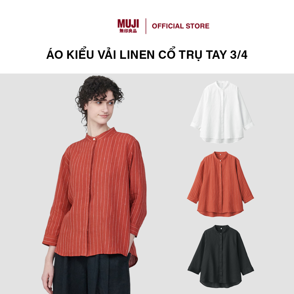 Áo Kiểu Vải Linen Cổ Trụ Tay 3/4 MUJI | Shopee Việt Nam