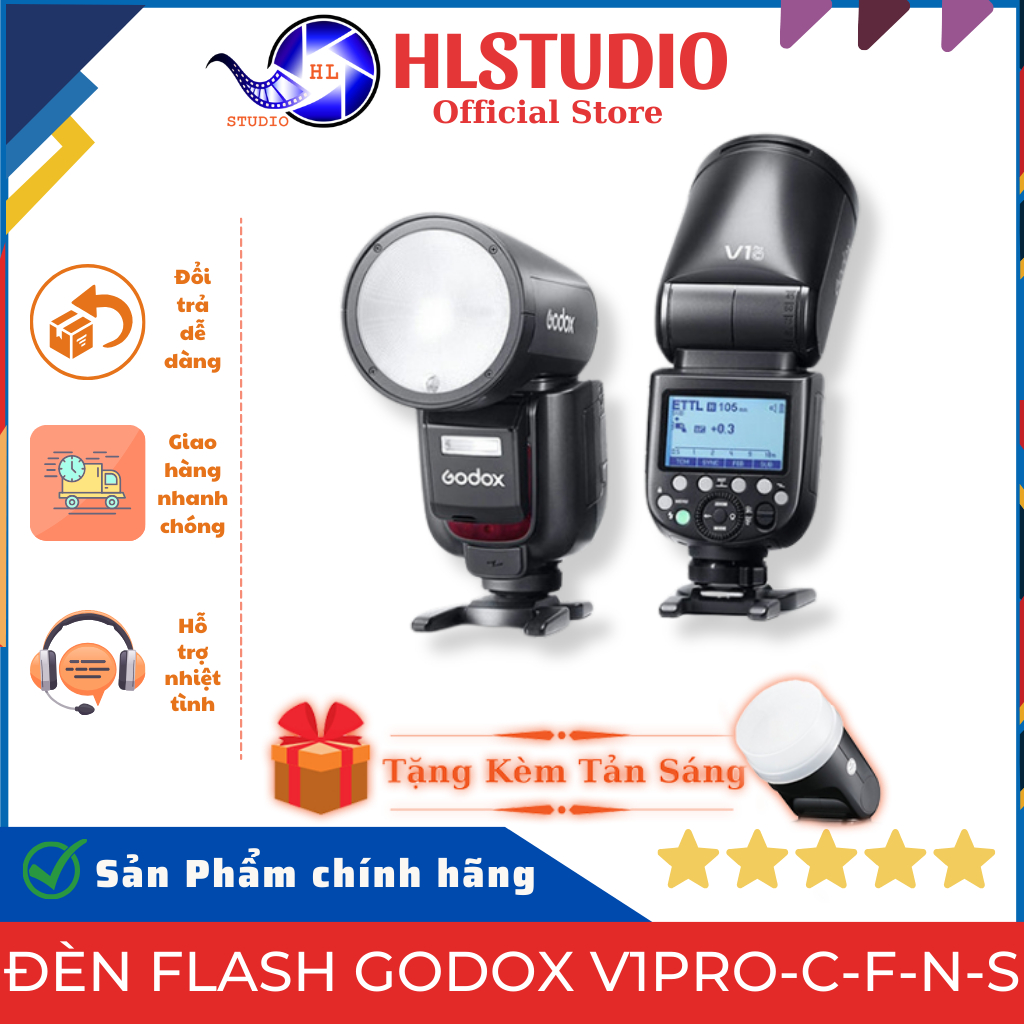 Đèn Flash Godox V1Pro-C-F-N-S Cho Máy Ảnh Canon, Fujifilm, Nikon, Sony ...