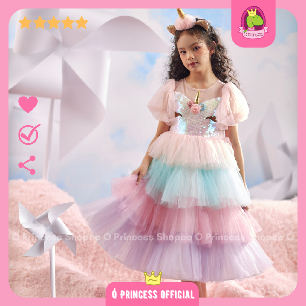 Ó Princess Váy đầm công chúa bé gái thiết kế Unicorn 4 tầng bồng xòe dễ ...