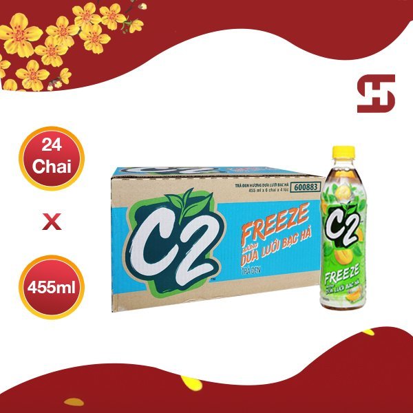 HỎA TỐC - Thùng Trà Xanh C2 Freeze Dưa Lưới Bạc Hà 455ml (24 Chai x ...