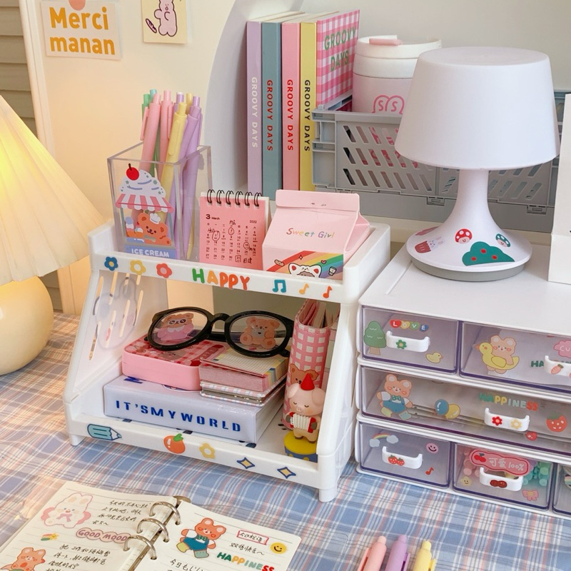Kệ giá mini 2 tầng tặng kèm sticker để bàn đựng sách vở ,đồ dùng văn ...