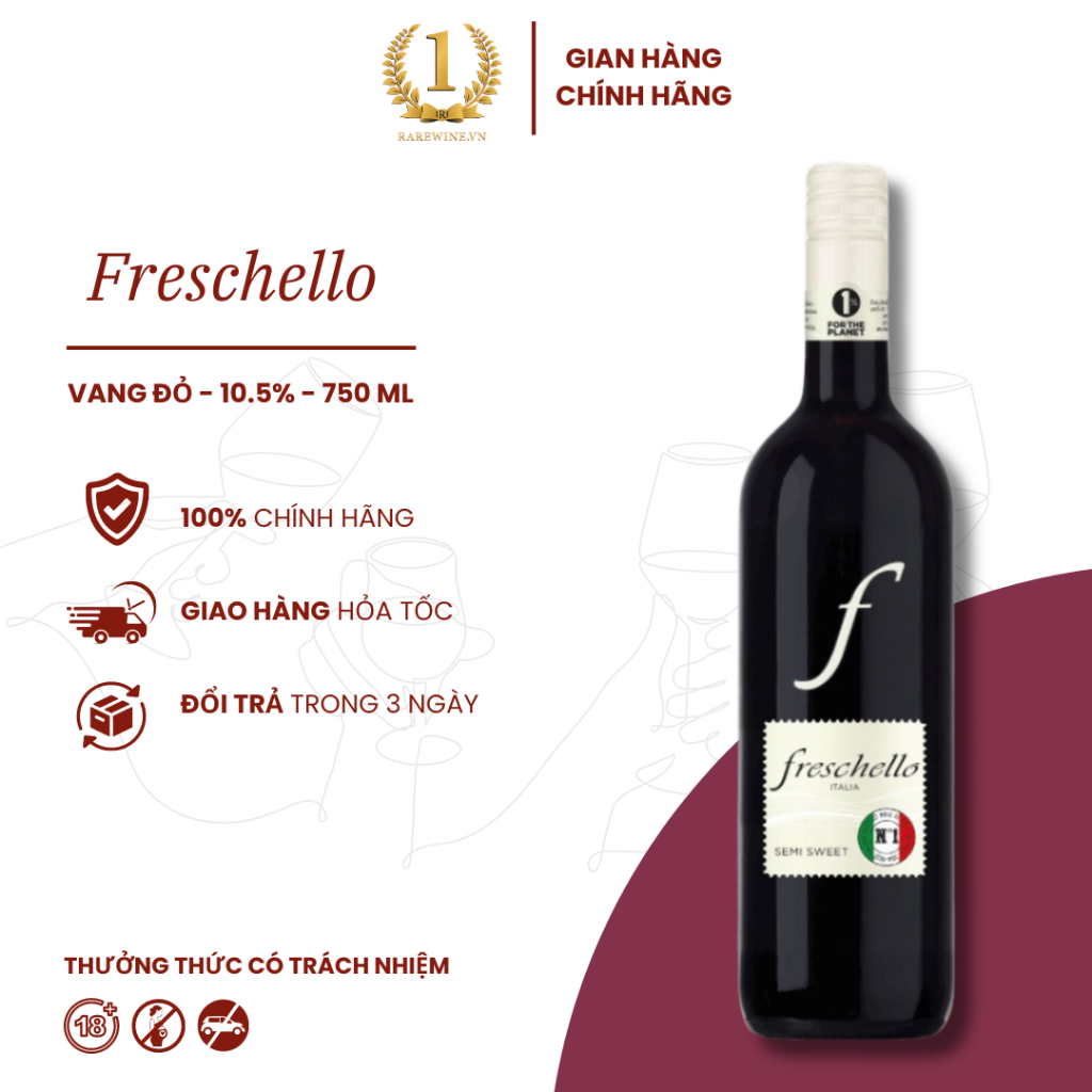 Rượu Vang Đỏ Ý Freschello, Nho Merlot, Raboso Piave Thượng Hạng 10.5% ...