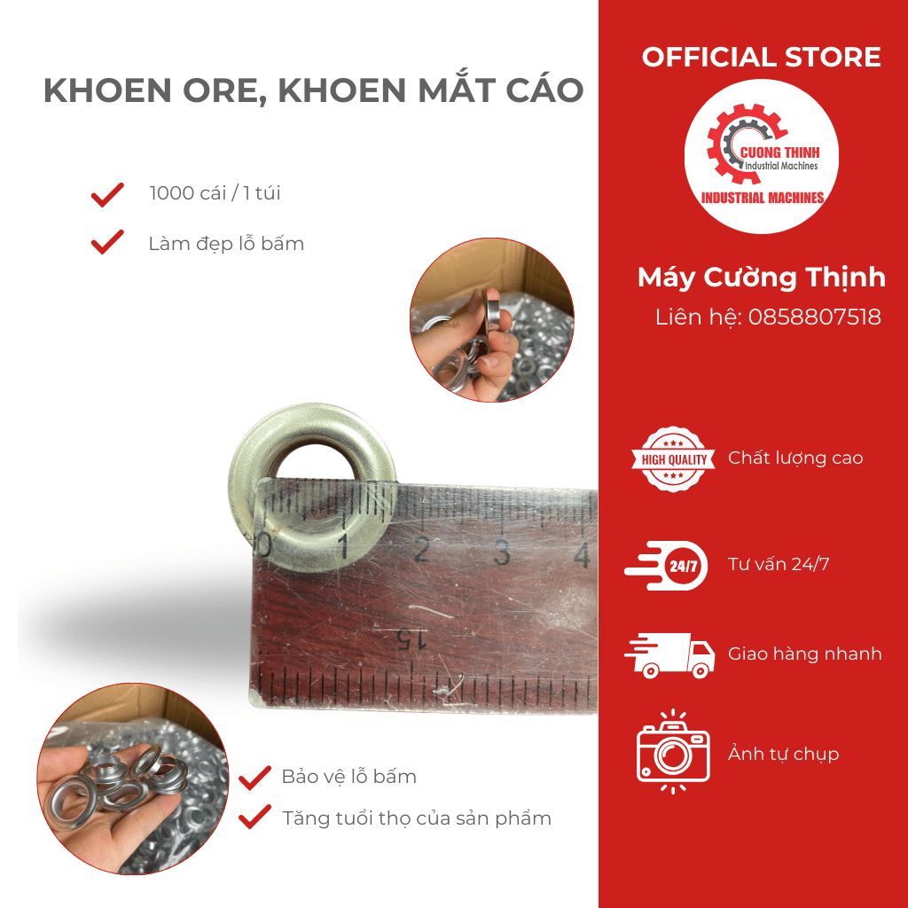 Khoen ore khoen mắt cáo bằng inox mạ không gỉ màu bạc khuy bấm vải, bấm giấy Cường Thịnh ...