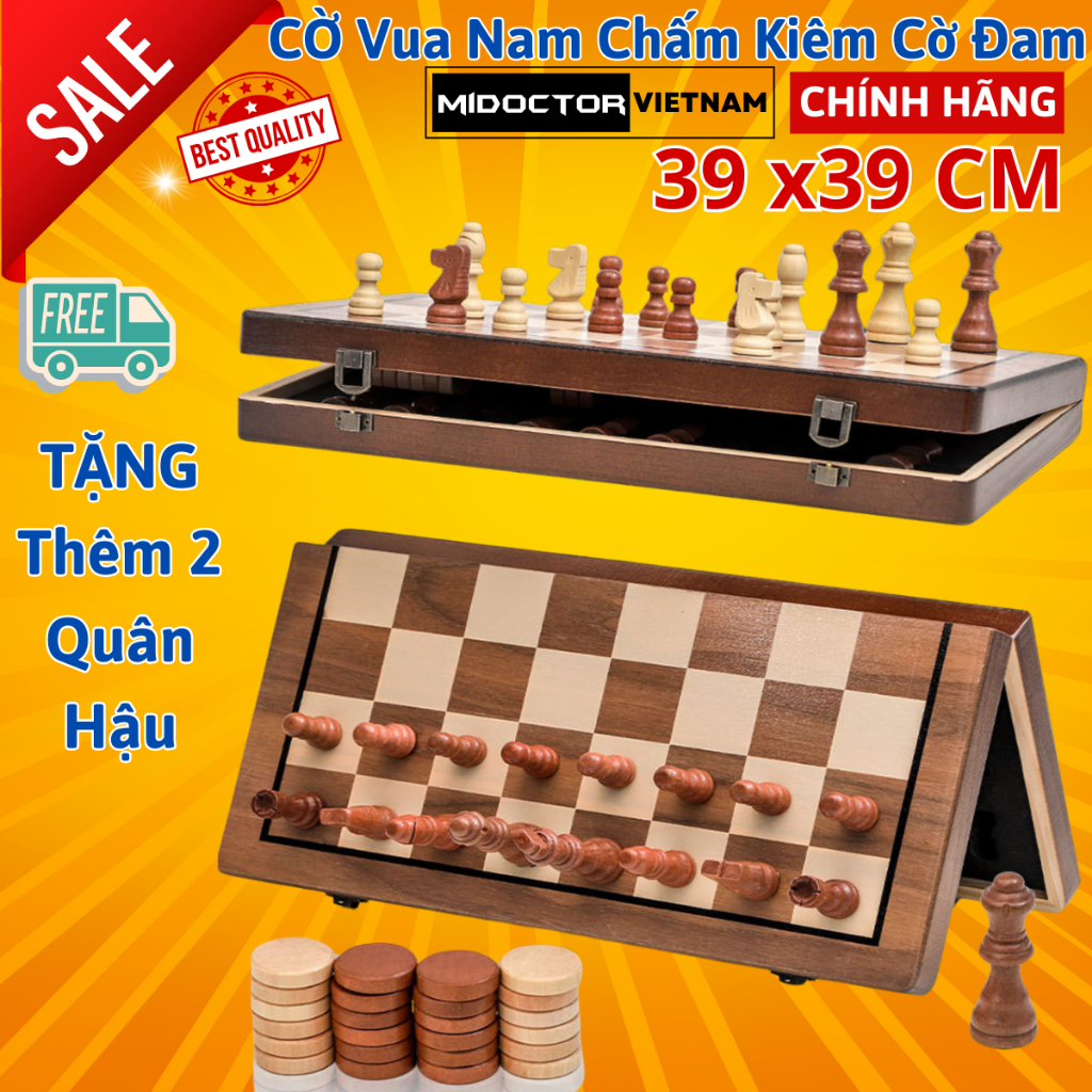 Cờ Vua Gỗ Nam Châm Tặng Kèm 2 Hậu Và 24 Quân Cờ Đam Checkers, Bộ Cờ Vua ...