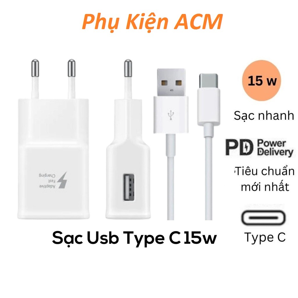 Bộ sạc nhanh samsung USB Type C 15W, Cáp sạc Type C và Củ sạc nhanh dùng cho điện thoại ss thiết ...