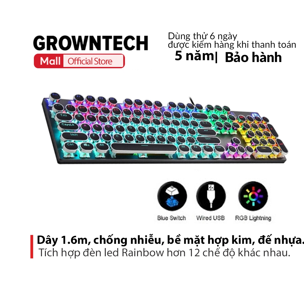 Bàn phím cơ gaming cho PC, laptop, phím tròn đèn led 9 chế độ rgb Gk400 GrownTech, độ phản hồi ...