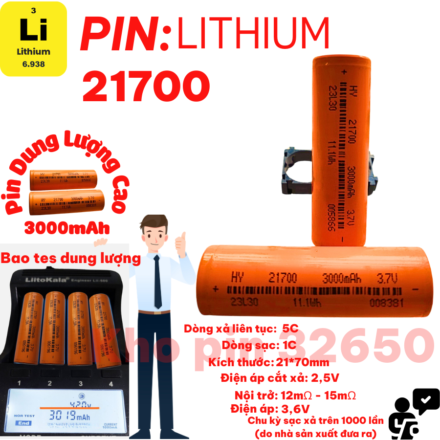 Pin Li-ion 21700 3000mAh ion 21700 pin 3, 7V 3ah 3C - Xả 15A | Shopee ...