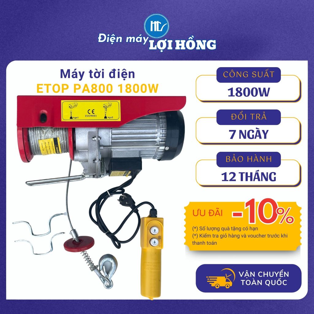[BH 12 THÁNG] Máy Tời Điện ETOP PA800 1800W Dây Cáp Dài 30M HÀNG CHÍNH ...
