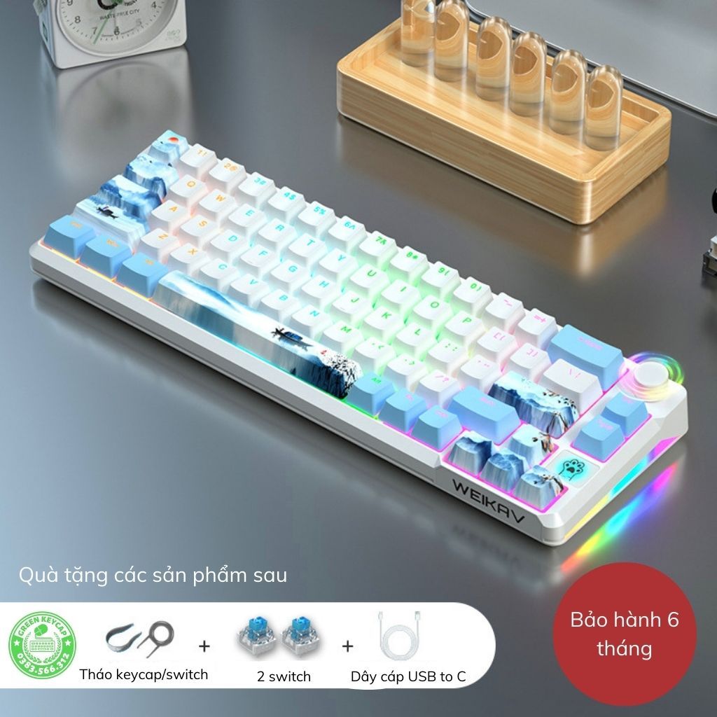 Bàn phím cơ A68 layout 68, thay switch trực tiếp, 1 mode type-c led RGB ...
